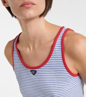 Prada Striped Cotton Jersey Tank Top - Blue