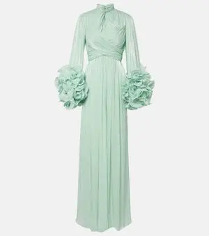 Costarellos Ruffled Georgette Gown - Turquoise