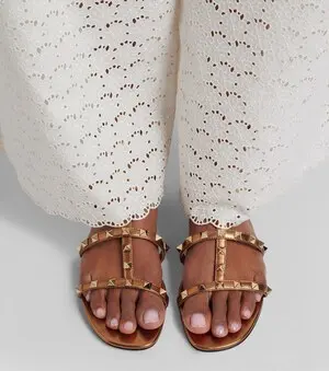 Valentino Garavani Rockstud Metallic Leather Sandals - Gold