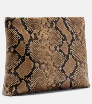 NILI LOTAN Jerry Clutch In Snake-print Leather - Beige