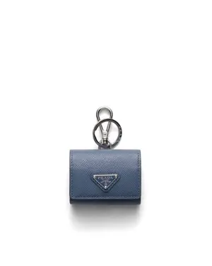 Prada Saffiano Leather Headphone Case With Keychain - Blue