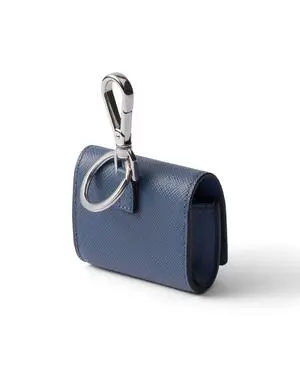 Prada Saffiano Leather Headphone Case With Keychain - Blue