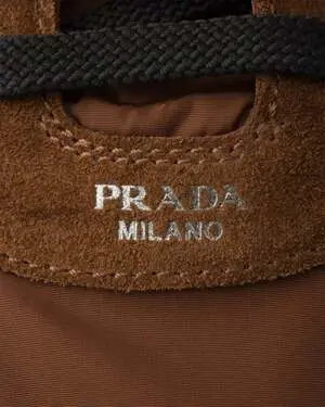 Prada Re-nylon And Suede Elasticized Sneakers - Brown