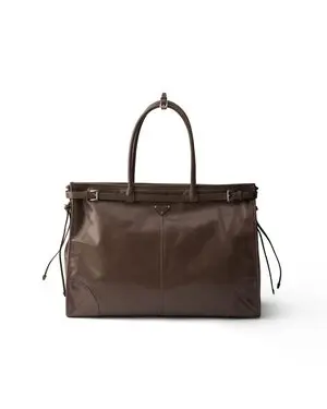 Prada Bonnie Leather Tote Bag - Grey