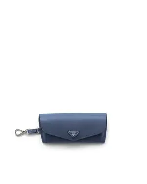Prada Saffiano Leather Eyeglasses Case With Snap Hook - Blue