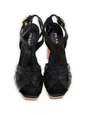 Prada Leather Espadrille Platform Sandals