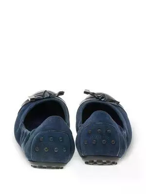 TOD'S Navy Suede Ballet Flats With Bow Detailing