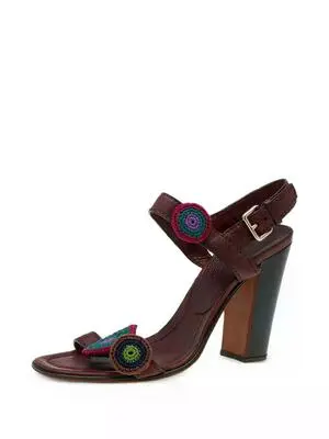 Prada Floral Embroidered Heeled Sandals - Brown