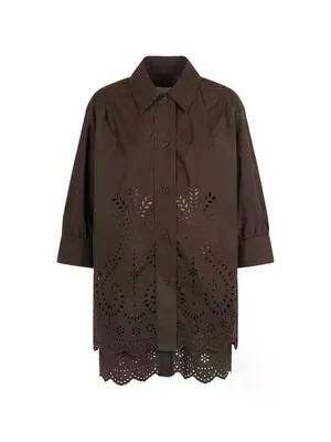 MEIMEIJ Broderie Anglaise Scalloped Hem Shirt - Brown