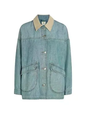 Free People We The Free Contrast-collar Denim Jacket - Blue