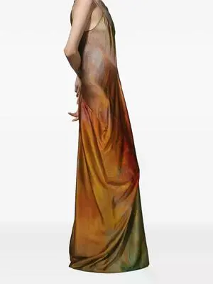 YANGKEHAN Floral Print Draped Dress