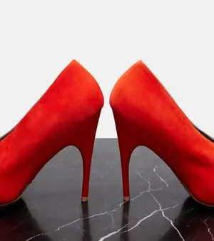 Balenciaga Suede Pointed Toe High Heel Pumps - Red