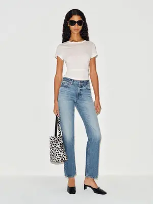 REFORMATION Leda Mid Rise Straight Leg Jeans - Blue