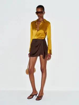 REFORMATION Reformation Milla Silk Skirt Brown