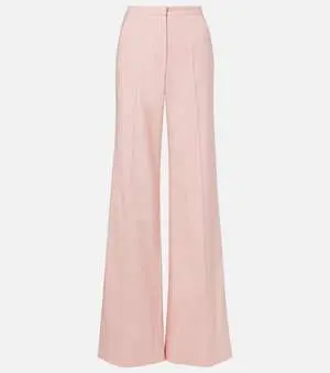 Costarellos Pleated Wool-blend Wide-leg Pants - Pink
