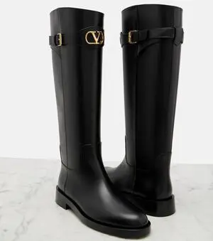 Valentino Garavani Vlogo Leather Knee-high Boots
