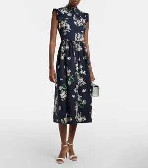 Erdem Floral Cotton Midi Dress - Blue