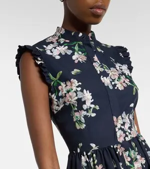 Erdem Floral Cotton Midi Dress - Blue