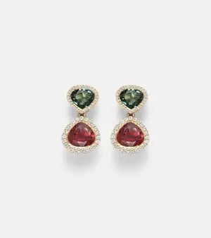 OCTAVIA ELIZABETH Two Drop Kaleidoscope Earrings With Tourmalines And Diamonds - Gold