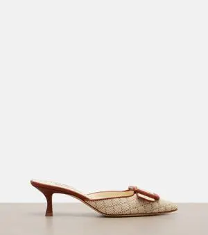 Manolo Blahnik Maysale Leather-trimmed Mules
