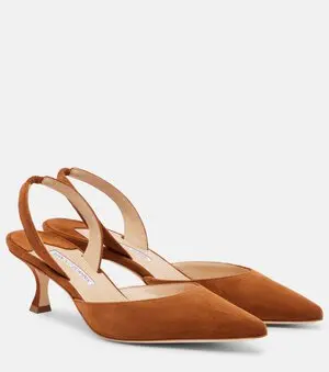 Manolo Blahnik Carolyne Suede Slingback Pumps - Brown