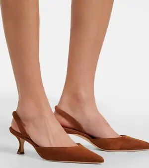 Manolo Blahnik Carolyne Suede Slingback Pumps - Brown