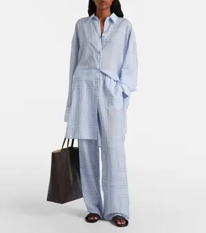 TOTEME Embroidered Cotton-blend Poplin Shirt - Blue