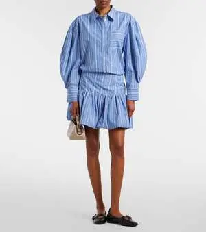 GANNI Striped Cotton Poplin Mini Skirt - Blue