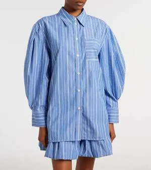 GANNI Striped Oversized Cotton Poplin Shirt