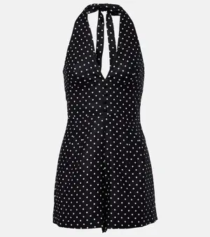 Faithfull The Brand Sofia Polka-dot Linen Halterneck Romper - Black