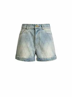 Balmain Quilted Topstitched Denim Shorts