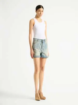 Balmain Quilted Topstitched Denim Shorts - Blue