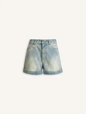 Balmain Quilted Topstitched Denim Shorts