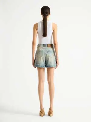 Balmain Quilted Topstitched Denim Shorts