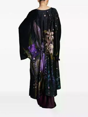 YANGKEHAN Maxi Floral-print Silk Robe