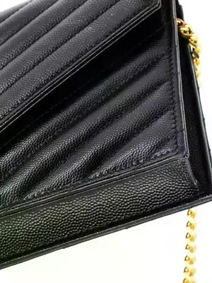 Saint Laurent Classic Monogram Wallet On Chain Matelasse Chevron Leather Small Crossbody Bag - Black