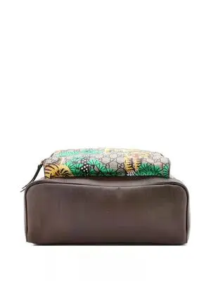 Gucci Bengal Print Gg Coated Canvas Backpack With Zip Pocket - Brown