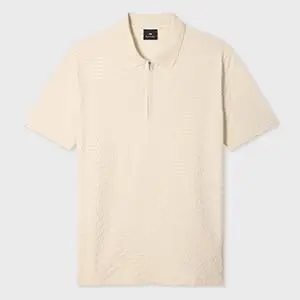 Paul Smith Ecru Textured Cotton Zip-neck Polo Shirt