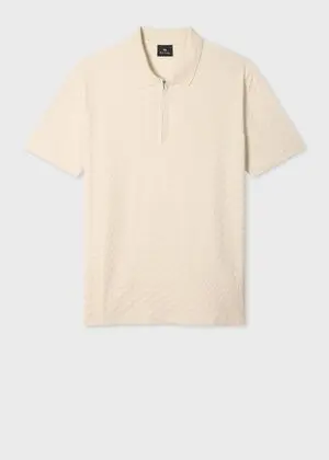 Paul Smith Ecru Textured Cotton Zip-neck Polo Shirt