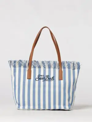 MC2 SAINT BARTH Mc2 Saint Barth Cotton Tote Bag With Embroidered Logo And Fringe Detail Blue 2