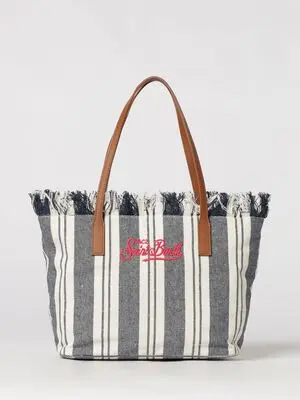 MC2 SAINT BARTH Cotton Tote Bag With Embroidered Logo And Fringe Detail - Blue