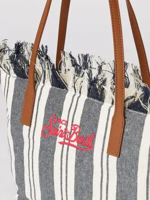 MC2 SAINT BARTH Cotton Tote Bag With Embroidered Logo And Fringe Detail - Blue