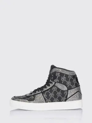 Philipp Plein Embellished Leather High-top Sneakers - Black 1