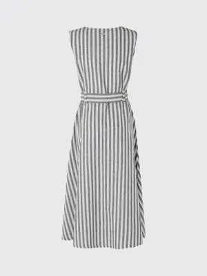 Barbour Striped Midi Dress With Belted Waist - Navy