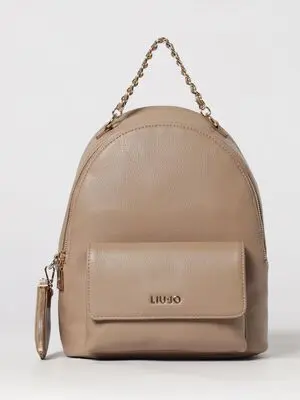 Liu Jo Grained Faux Leather Backpack With Top Handle And Chain Detail - Brown