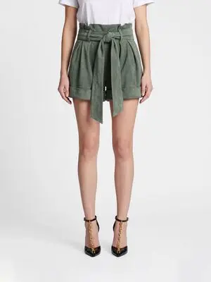 Balmain Belted Suede Shorts