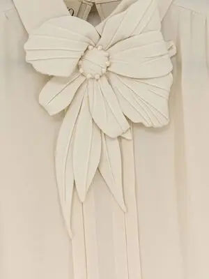Valentino Garavani Silk Blouse With Flowershaped Appliqu - Cream