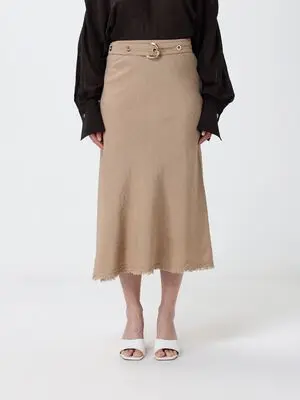 Pinko Belted Midi Skirt With Raw Edge Hem - Beige
