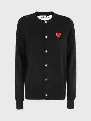Play Comme Des Garcon Cardigan With Red Heart Appliqu - Black