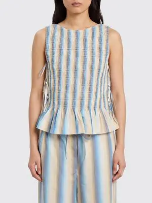 GANNI Sleeveless Ruched Peplum Top